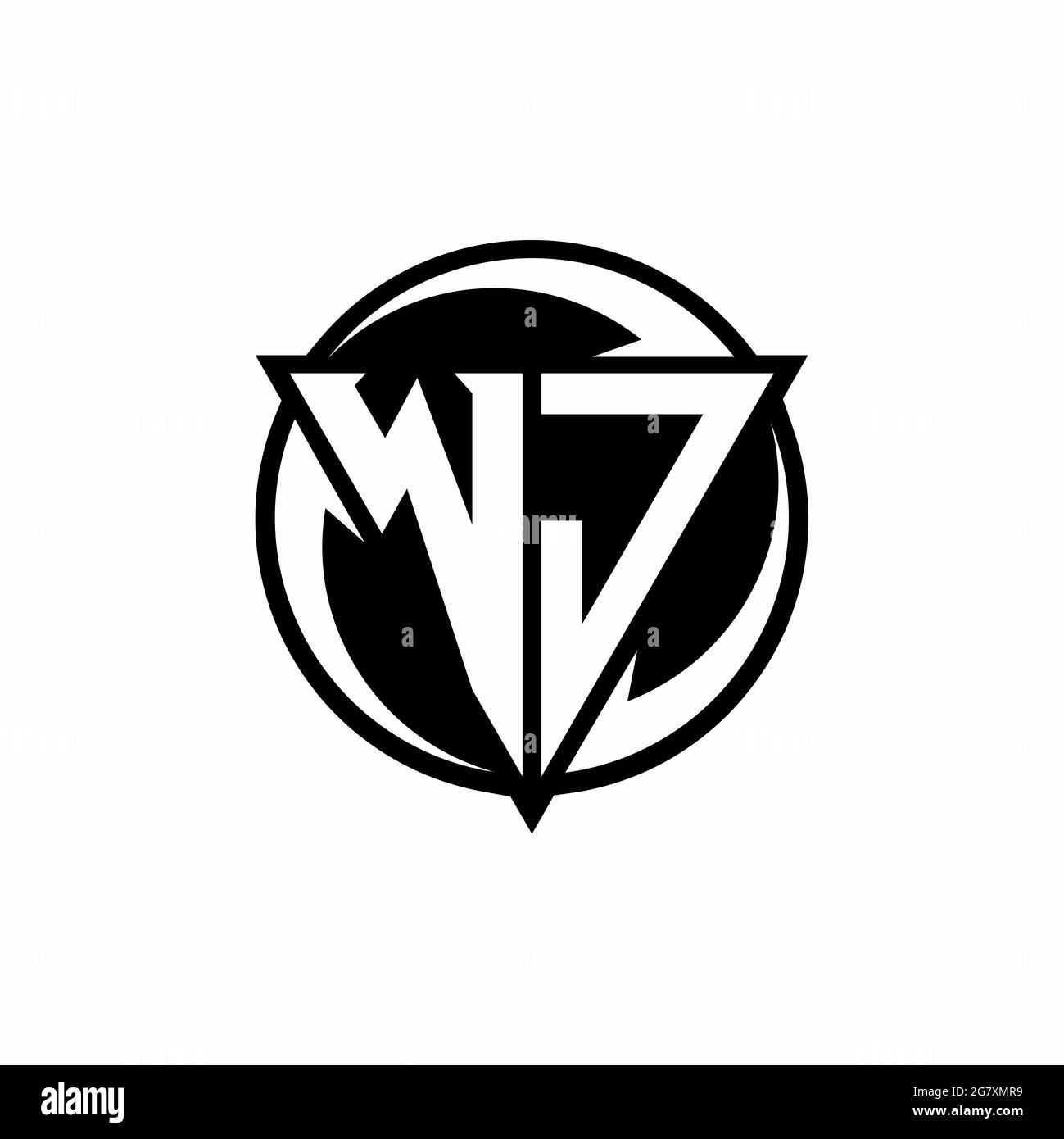 WJ logo with triangle shape and circle rounded design template isolated ...