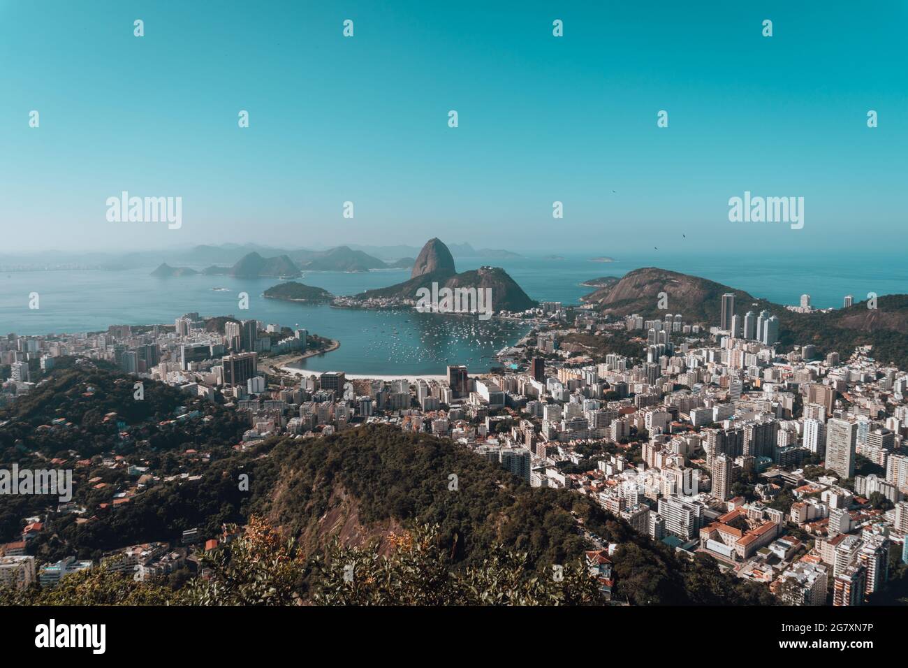 Scenic view of the coastal area and buildings in the city of Rio de ...