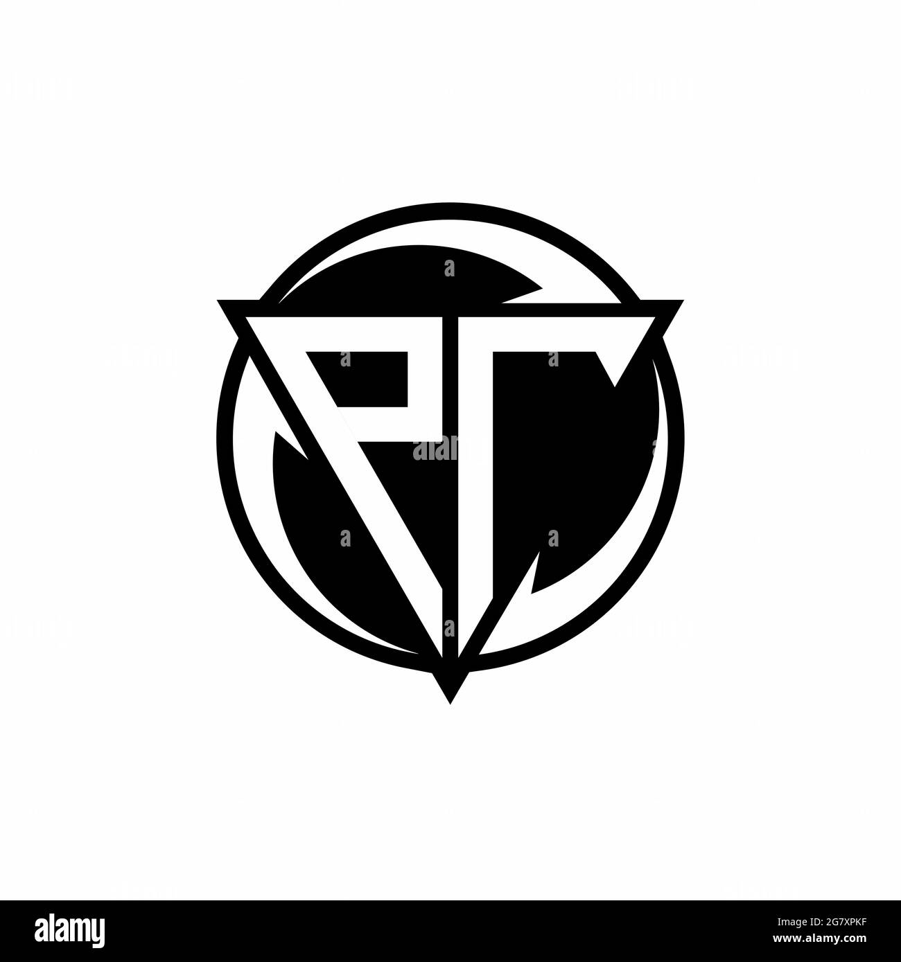 PT logo with triangle shape and circle rounded design template isolated ...