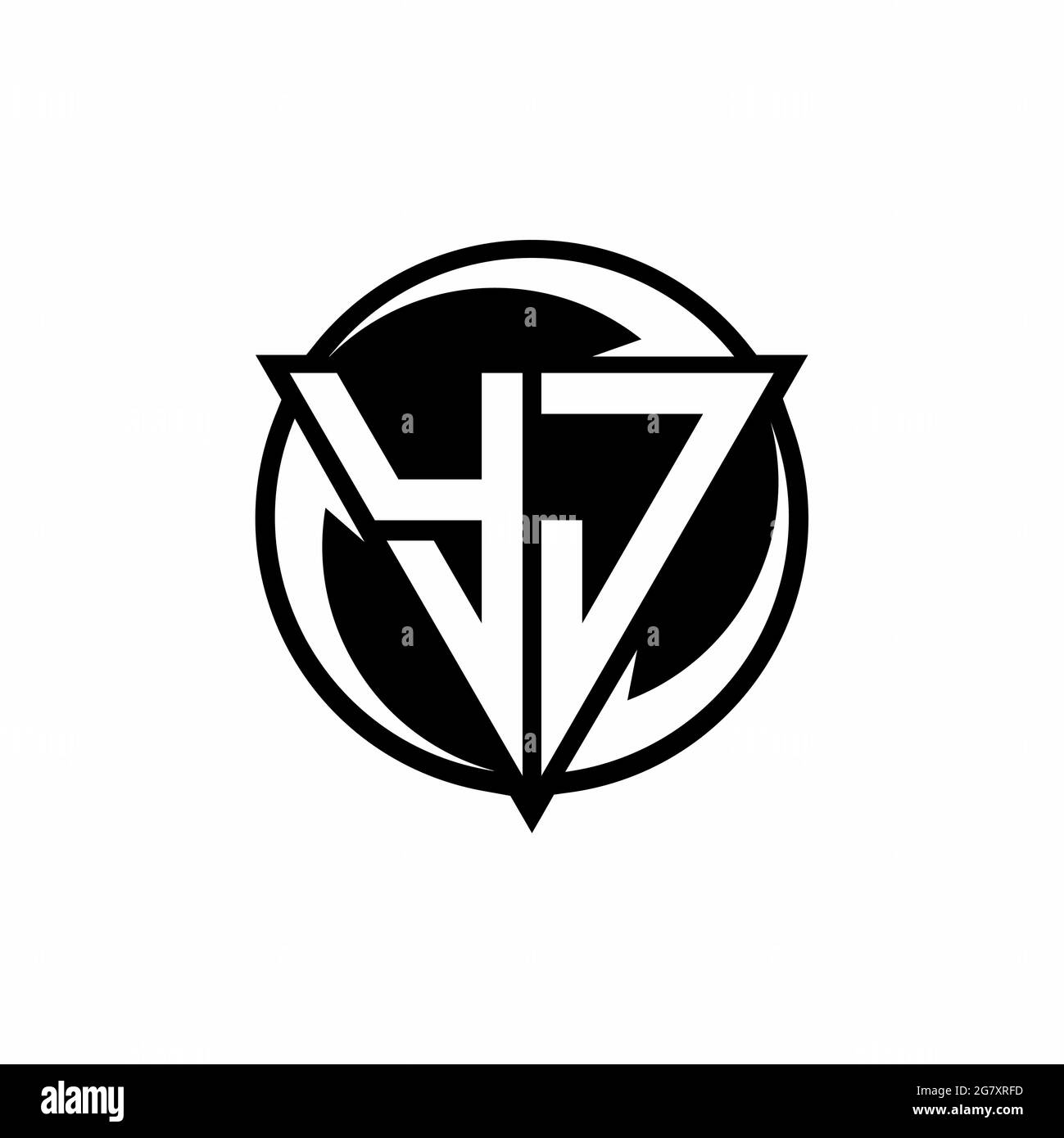 YJ logo with triangle shape and circle rounded design template isolated on white background ...