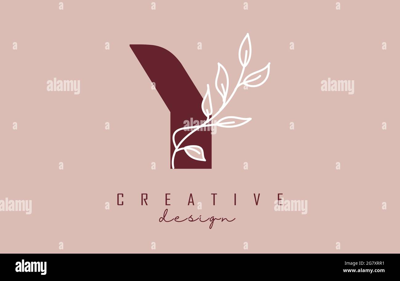 Red Y letter logo design with white leaves branch vector illustration ...