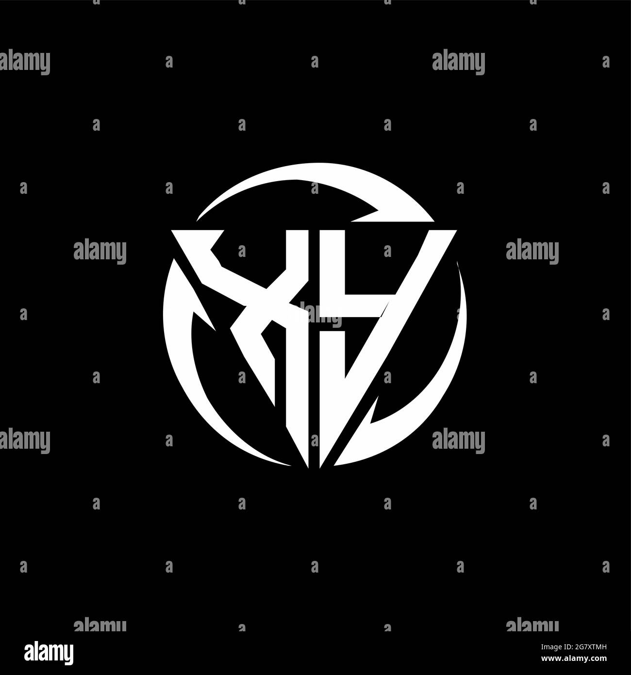 XY logo with triangle shape and circle rounded design template isolated on black background ...