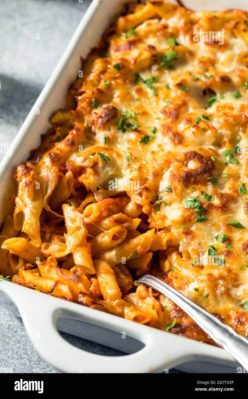 Homemade Chicago Baked Mostaccioli with Sauce and Cheese Stock Photo ...