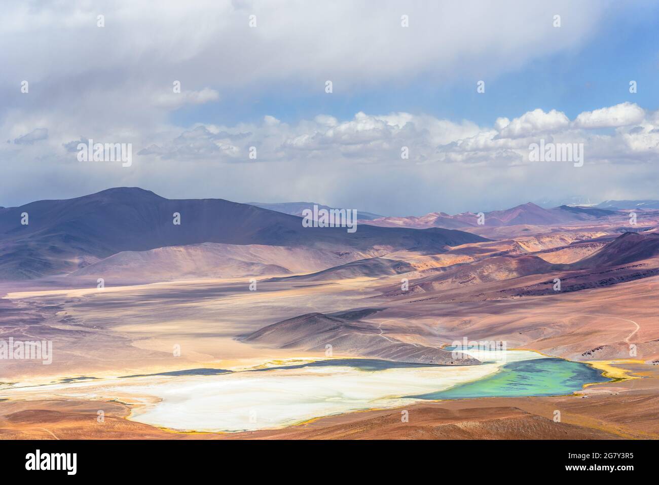 A view from Siete Hermanos volcano to Atacama salt flats and high ...
