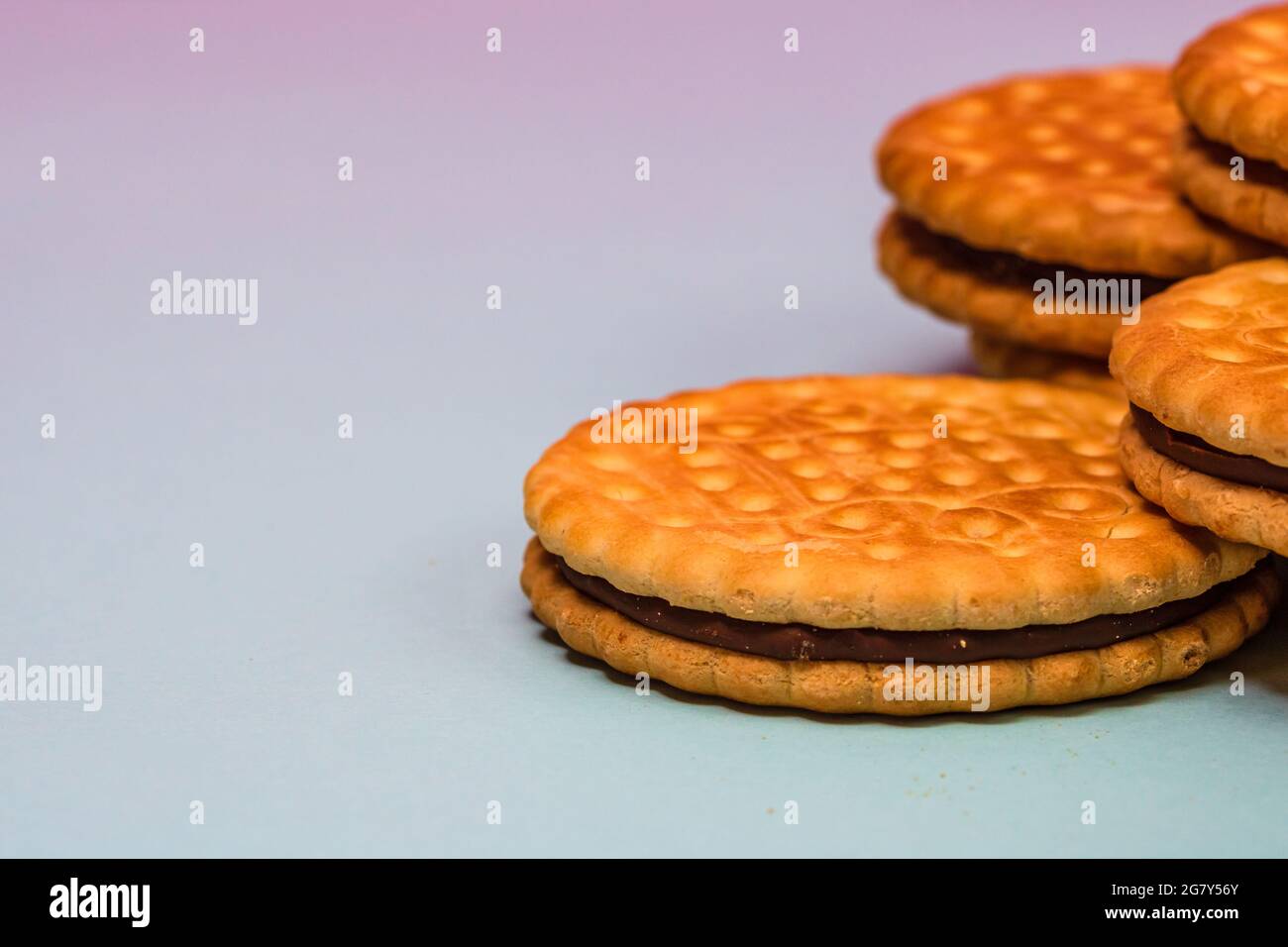 Round biscuits with chocolate cream, sandwich biscuits with chocolate ...