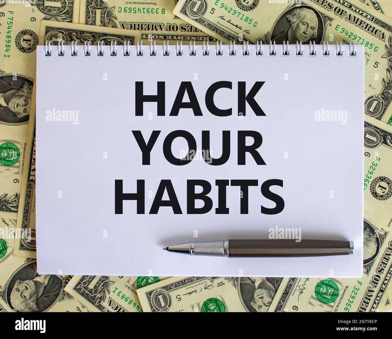 Hack your habits symbol. Words 'Hack your habits' on white note ...