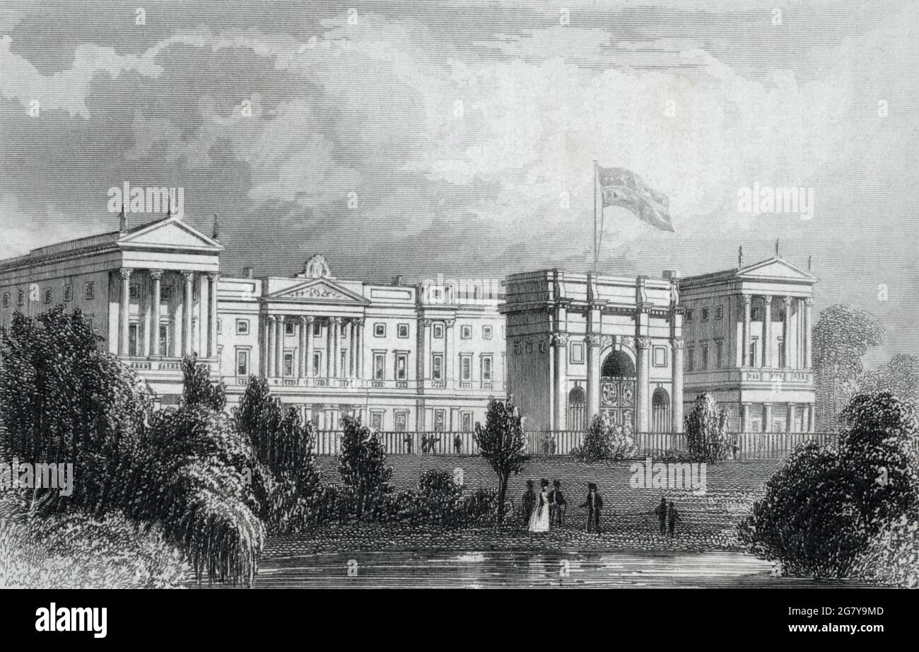 A historical view of the "Queen's Palace, Pimlico", also known as ...