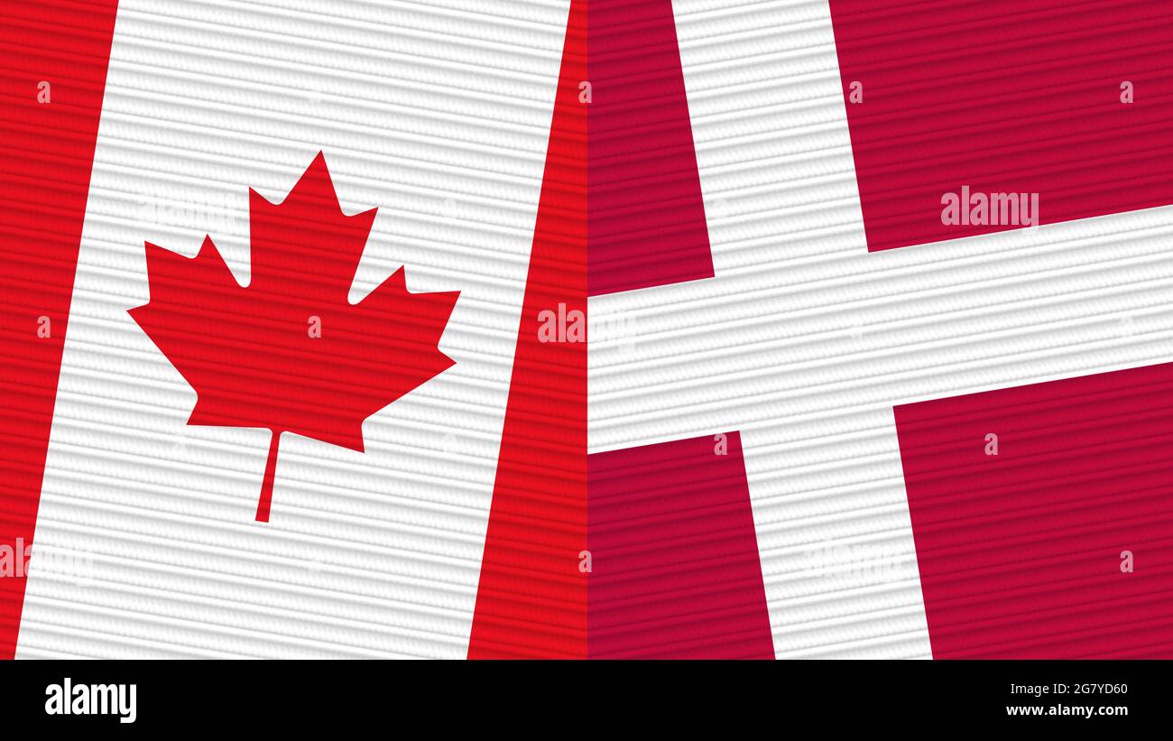 Denmark and Canada Two Half Flags Together Fabric Texture Illustration ...