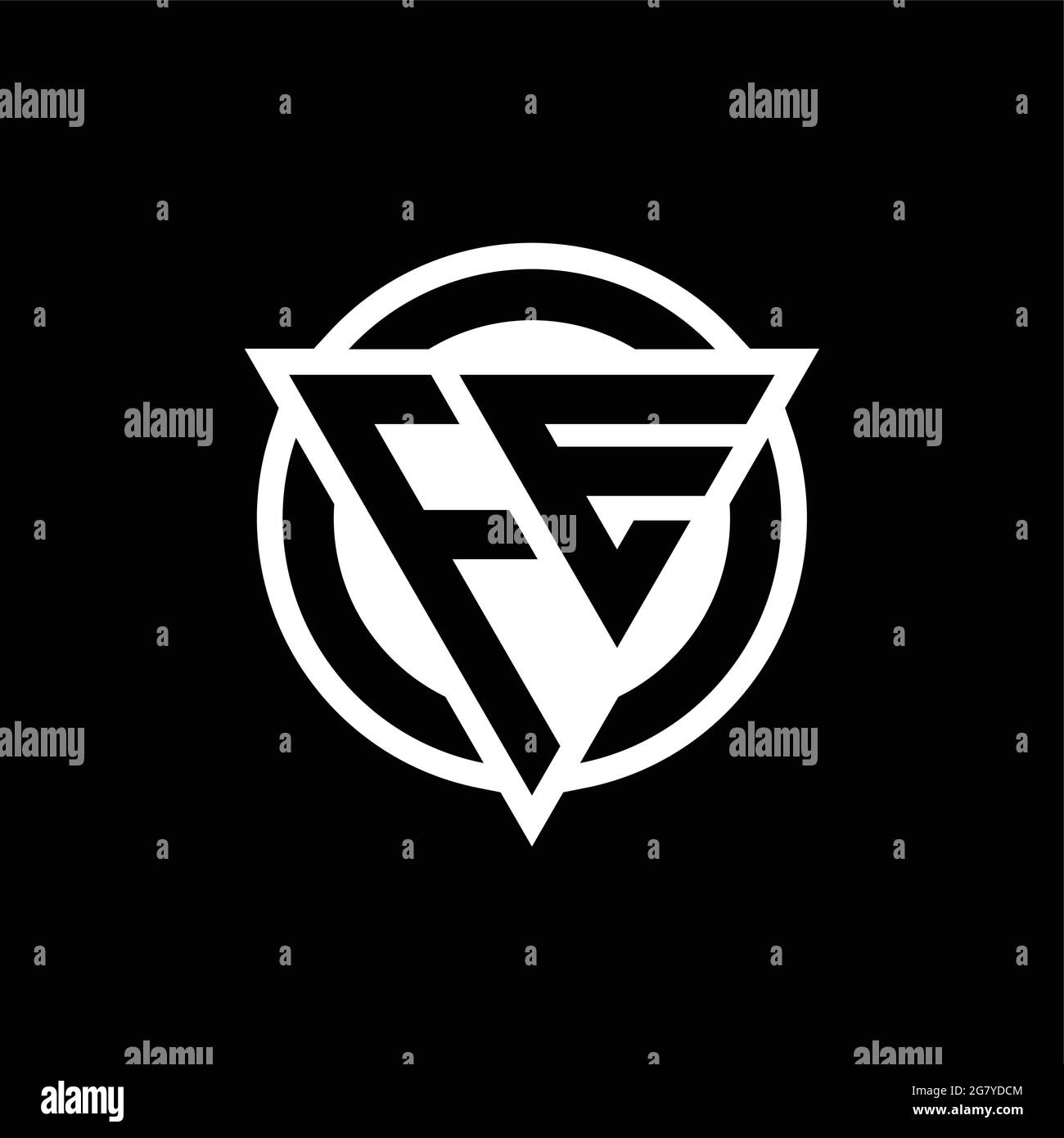 FE logo with negative space triangle shape and circle rounded design ...