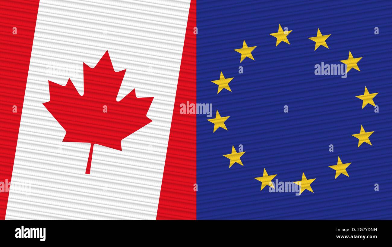 European Union and Canada Two Half Flags Together Fabric Texture ...