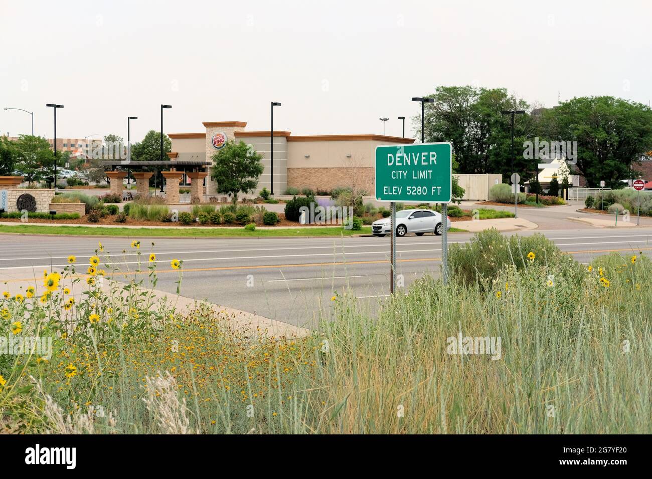 City limit street sign where Aurora, Colorado meets Denver informing ...
