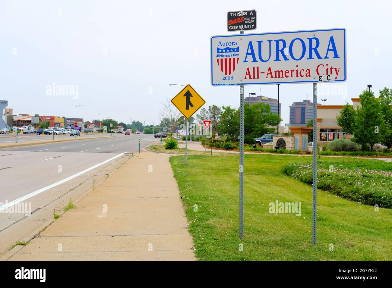 Street sign welcoming drivers from Denver, Colorado to the neighboring ...