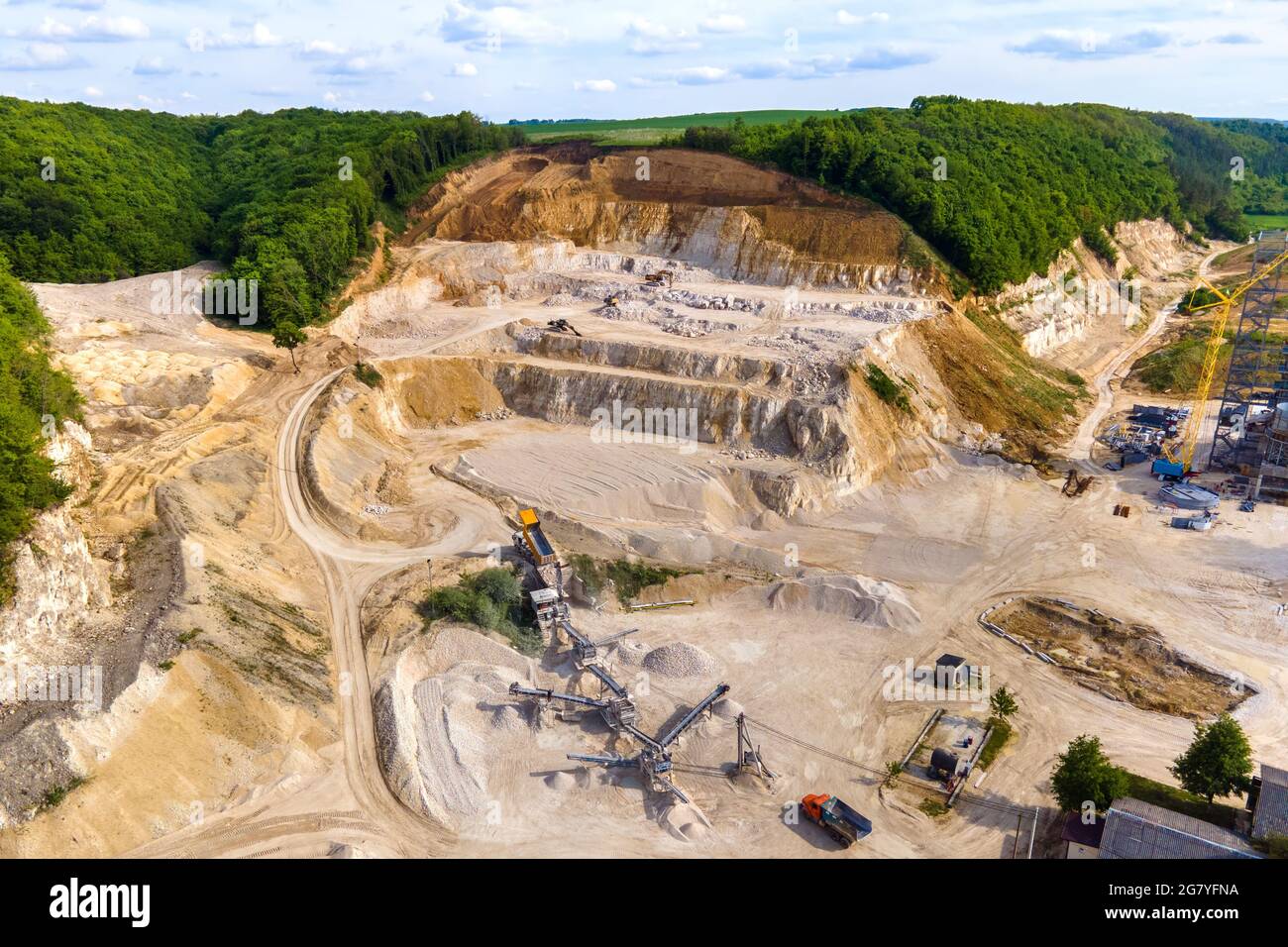 Open pit mining of construction sand stone materials with excavators ...