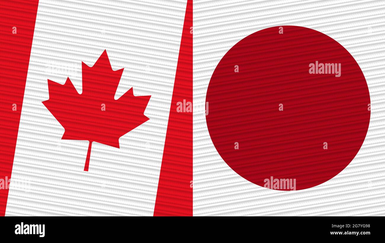 Japan and Canada Two Half Flags Together Fabric Texture Illustration ...