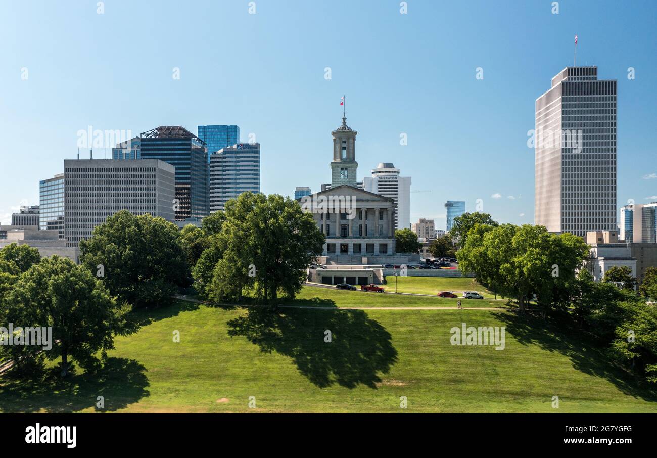 Nashville, Tennessee - 28 June 2021: Aerial drone view of the Tennessee ...