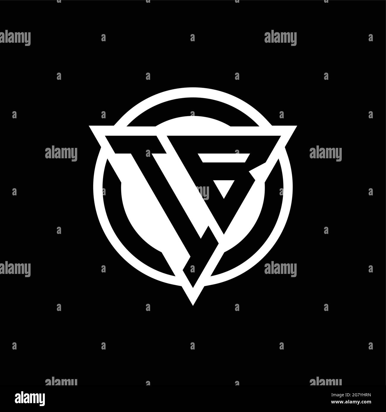 IB logo with negative space triangle shape and circle rounded design template isolated on black ...