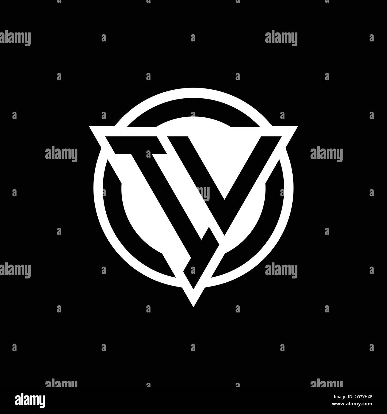 IV logo with negative space triangle shape and circle rounded design template isolated on black ...