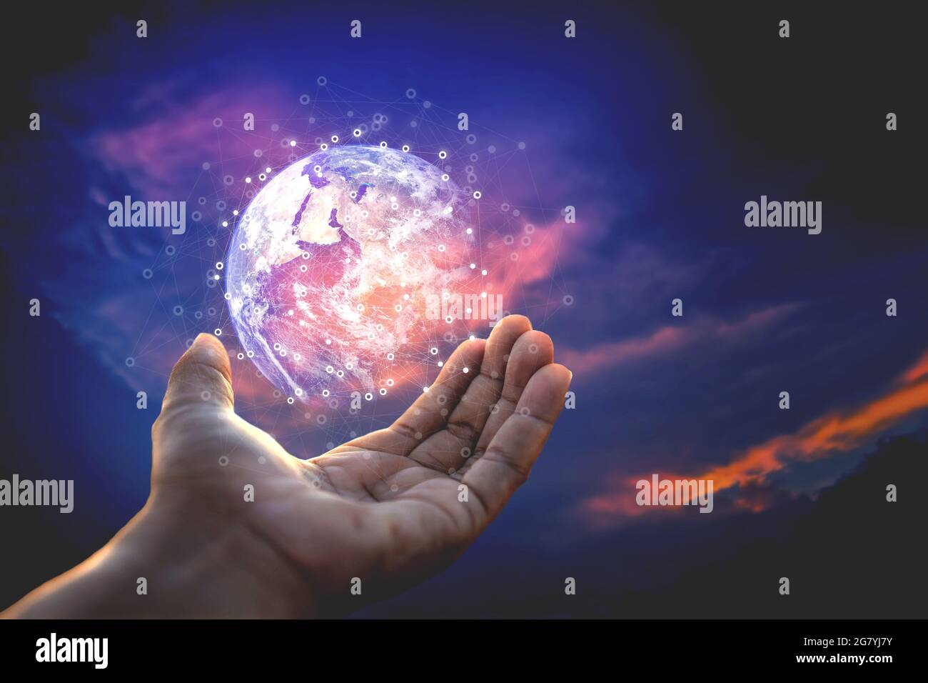 The human hand holds the network globe Creativity, ideas and innovation ...