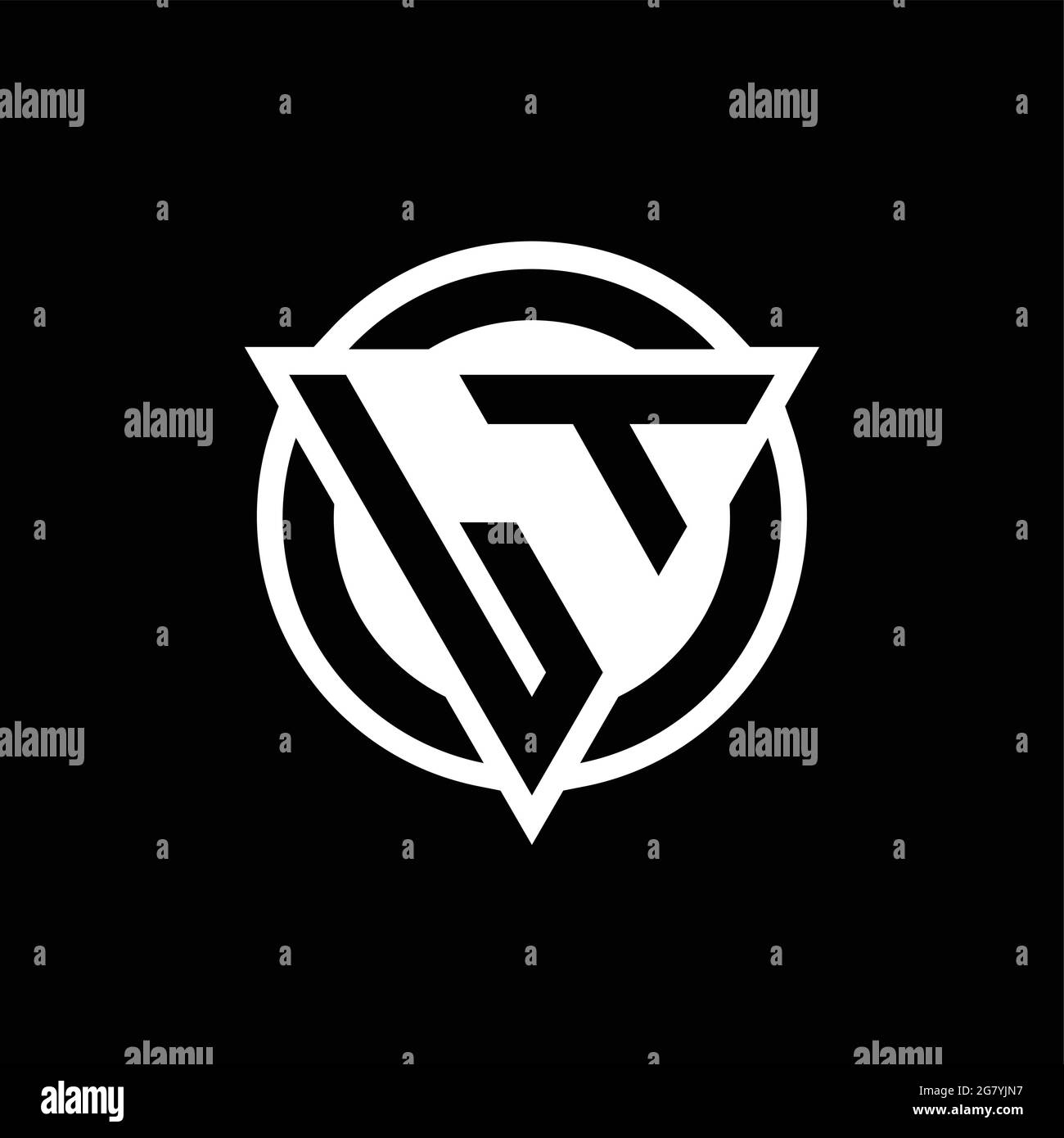 LT logo with negative space triangle shape and circle rounded design template isolated on black ...