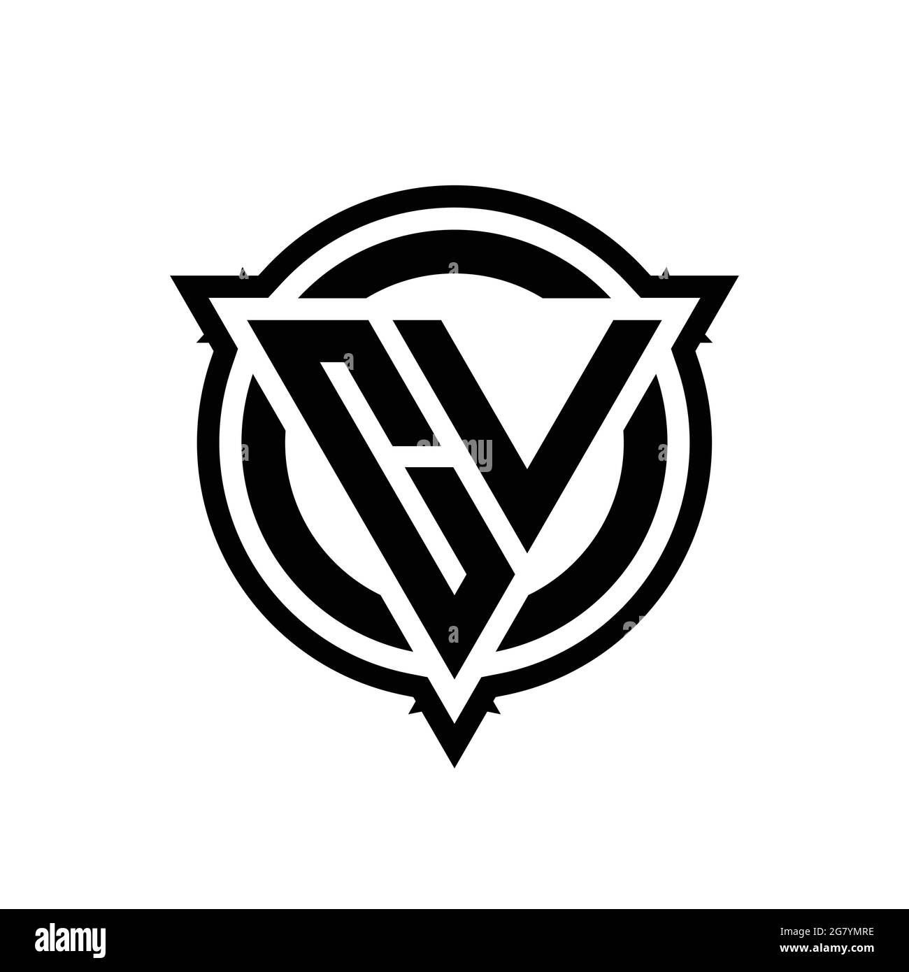 CV logo with triangle shape and circle with outline rounded design ...