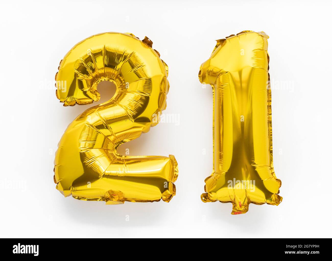21 golden foil balloon numbers party decor on white background ...