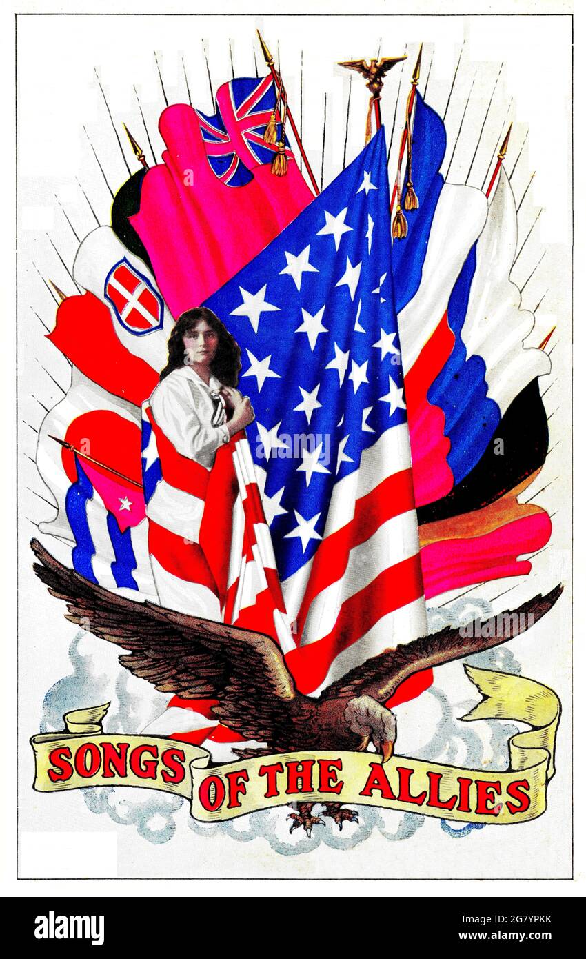 Songs of the Allies, ca. 1918 World War 1 Song Book with the flags of ...