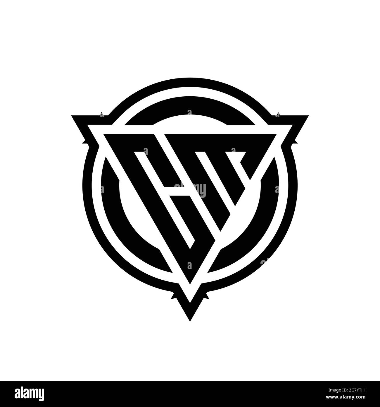 CM logo with triangle shape and circle with outline rounded design template isolated on white ...