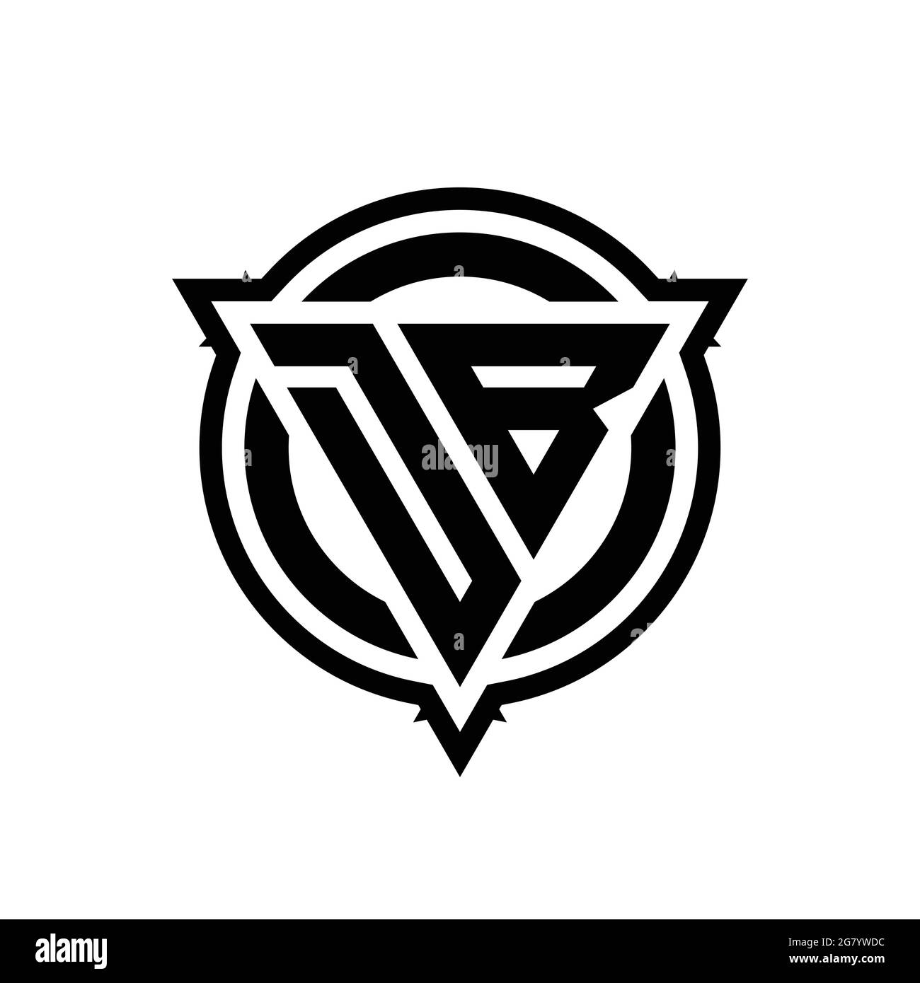 DB logo with triangle shape and circle with outline rounded design template isolated on white ...