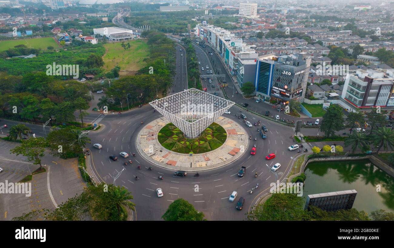 Overhead aerial view of the circular shaped Bekasi highway, located in ...