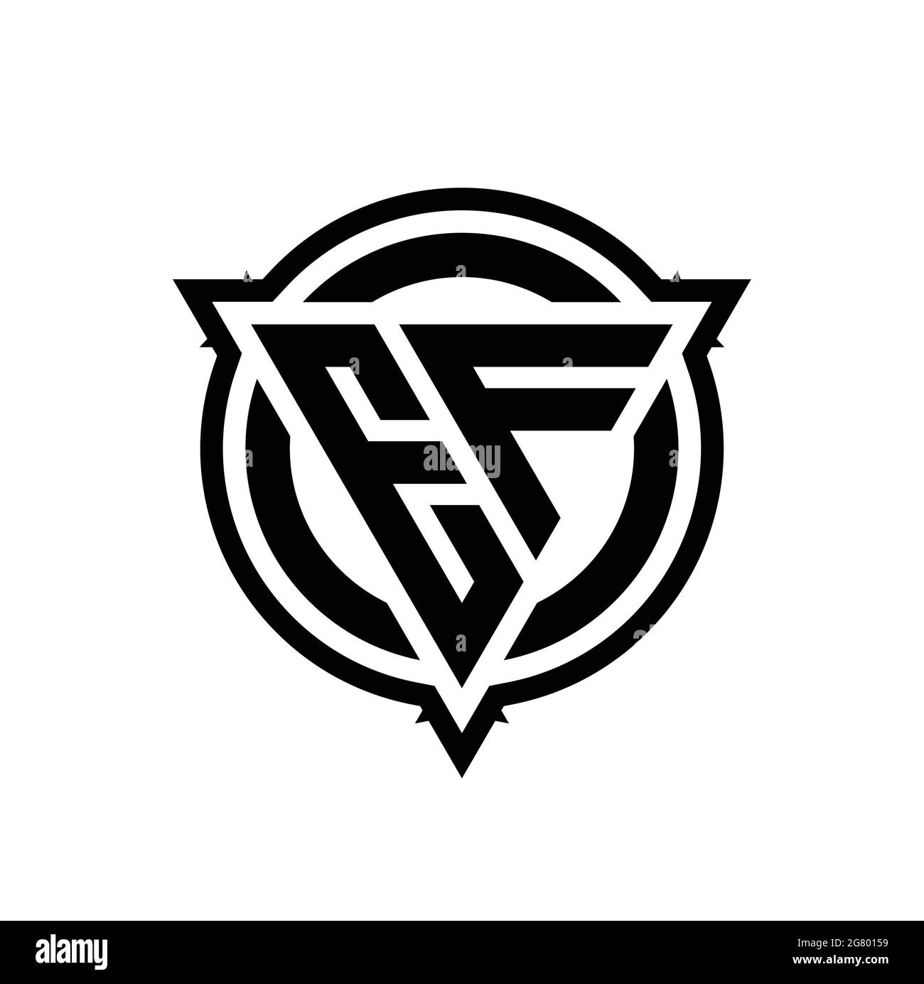 EF logo with triangle shape and circle with outline rounded design ...