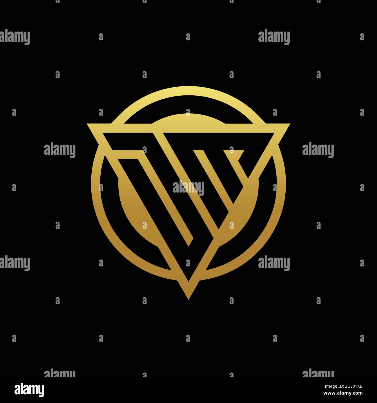 DM logo monogram with triangle shape and circle rounded style isolated on gold colors and black ...