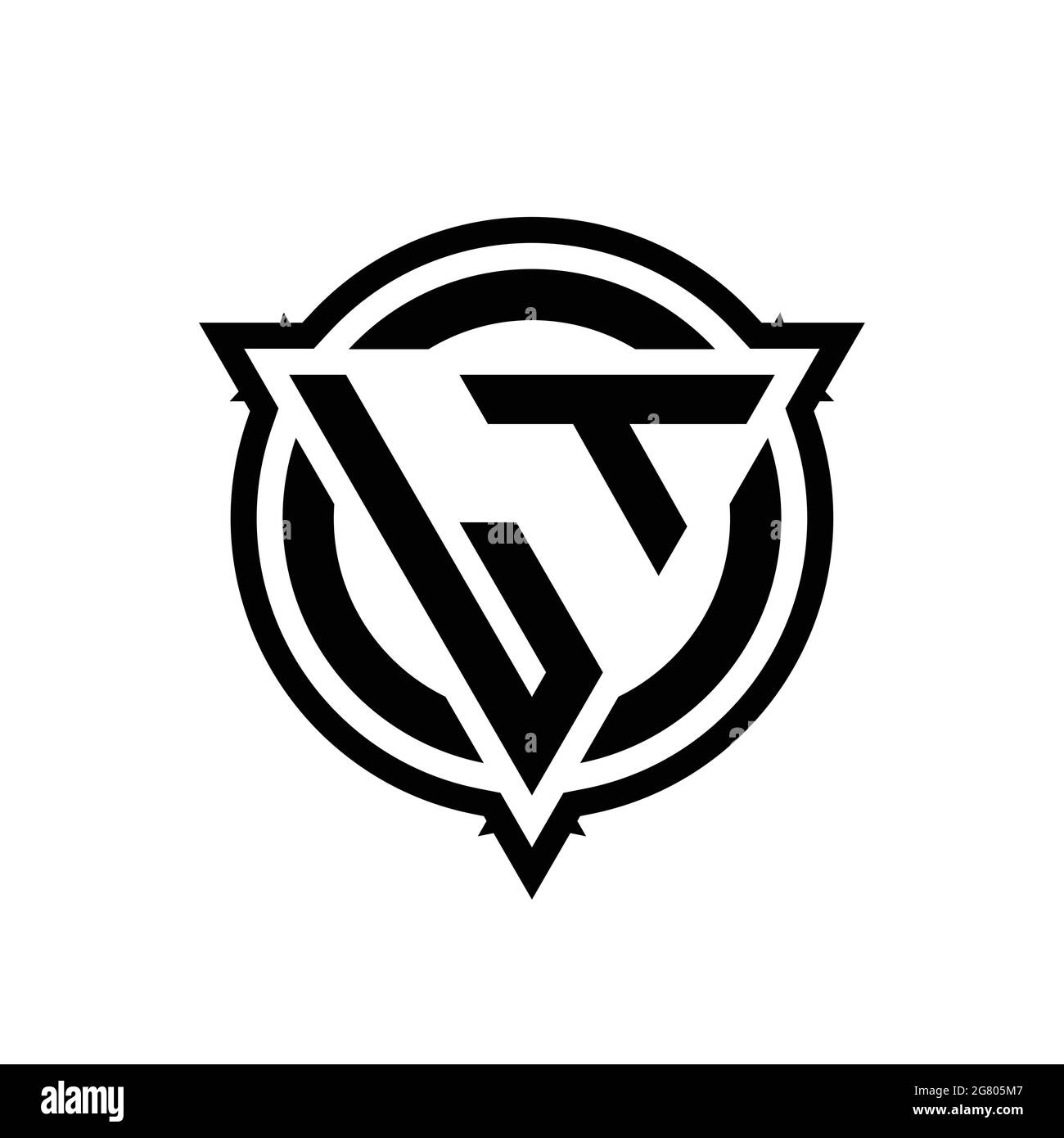 LT logo with triangle shape and circle with outline rounded design template isolated on white ...