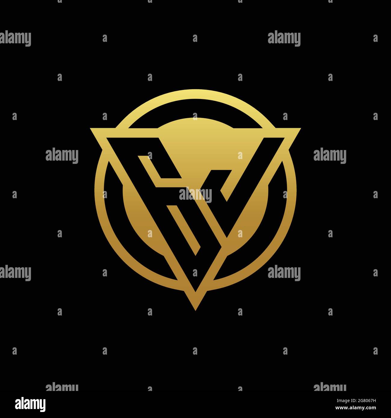 GJ logo monogram with triangle shape and circle rounded style isolated on gold colors and black ...