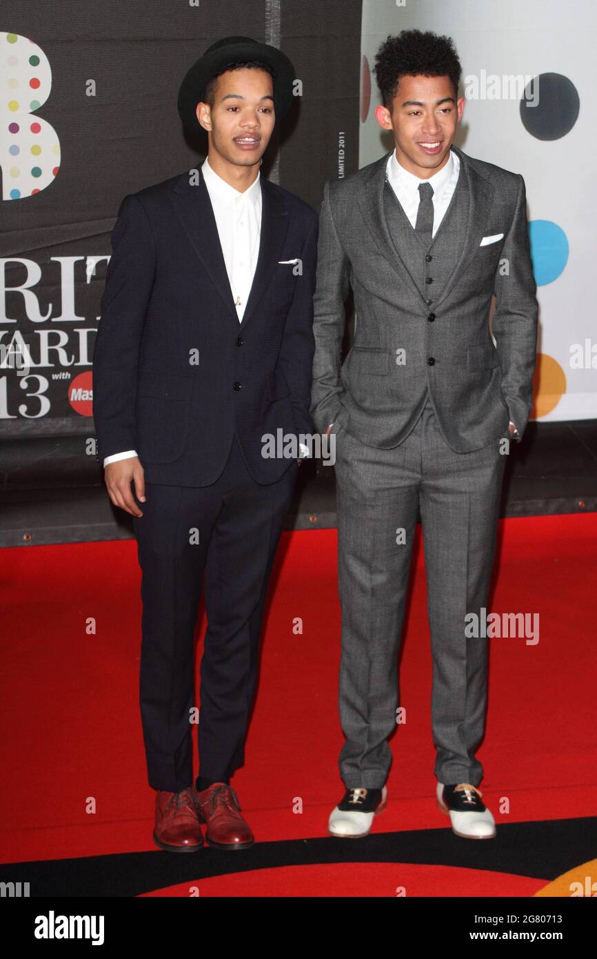 London, UK. Rizzle Kicks at the 2013 Brit Awards held at the O2 Arena ...