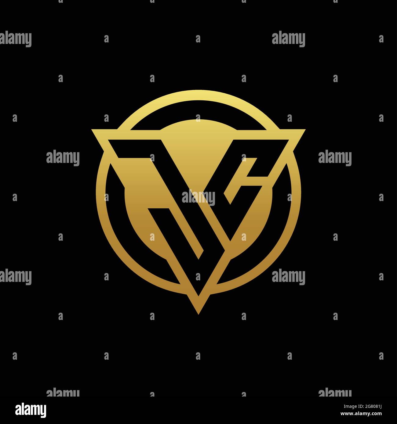 JC logo monogram with triangle shape and circle rounded style isolated on gold colors and black ...