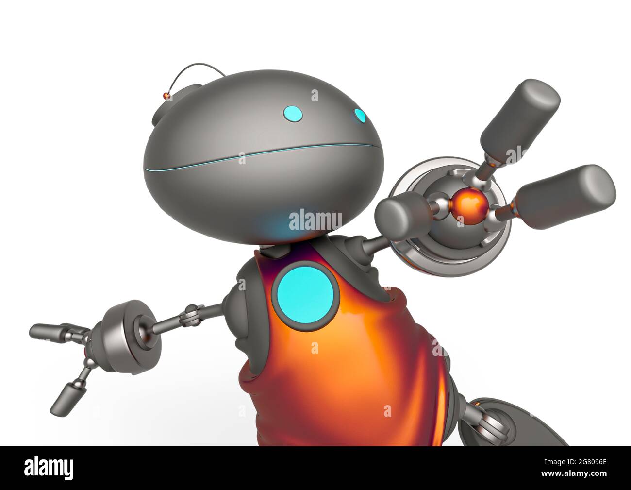 mini bot is doing some exercises in white background close up, 3d ...