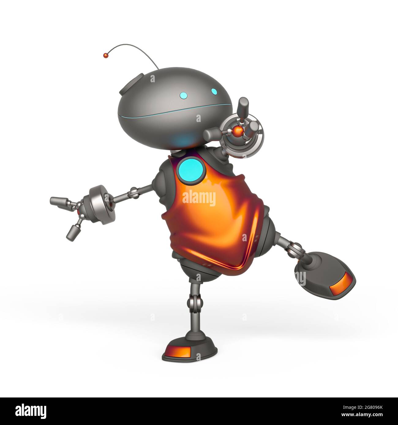 mini bot is doing some exercises in white background, 3d illustration ...