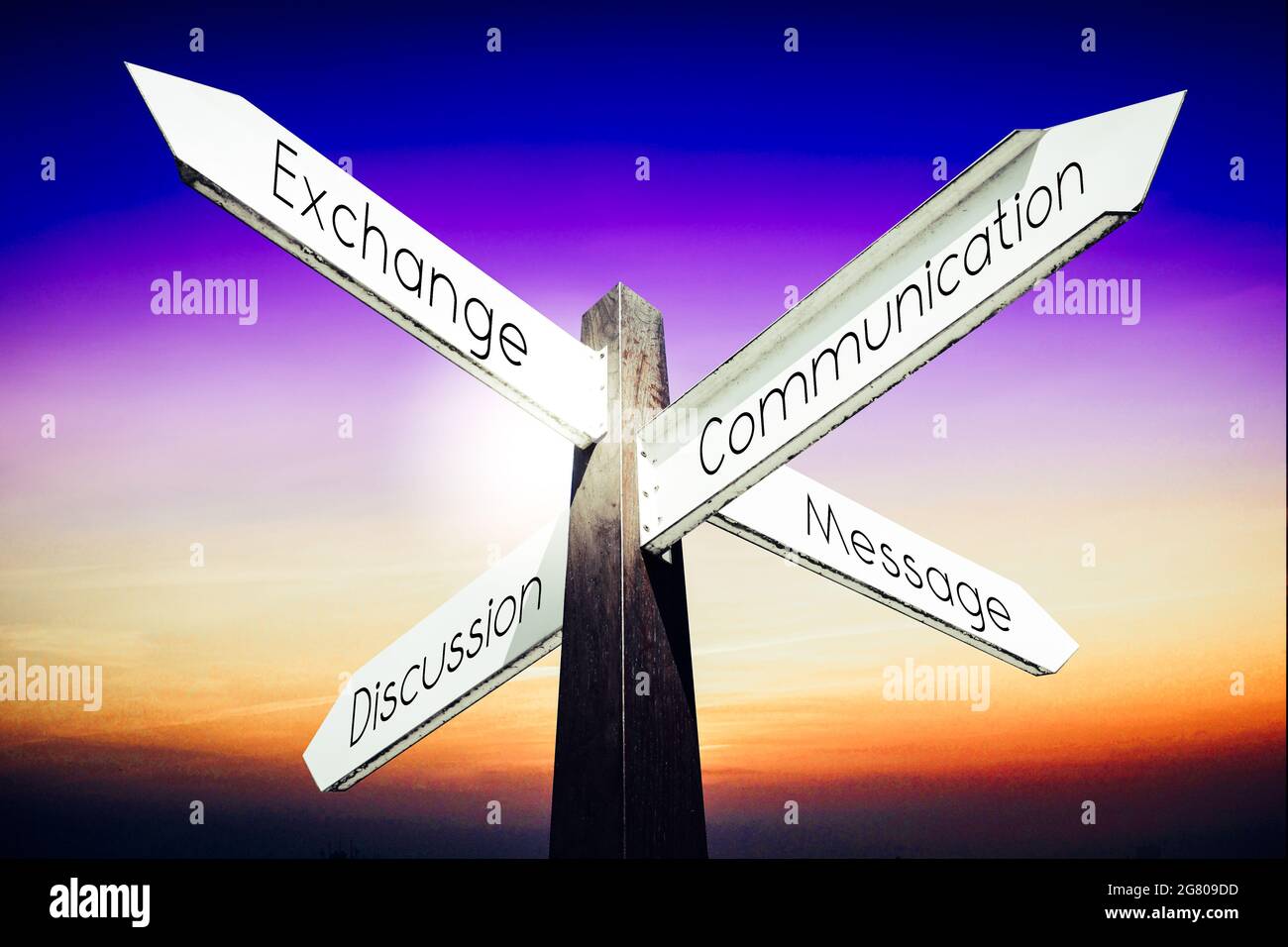 Exchange, communication, discussion, message concept - signpost with ...