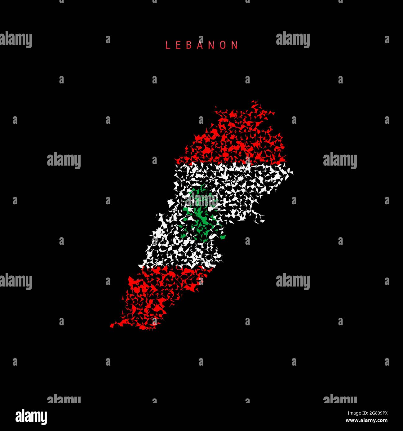 Lebanon flag map, chaotic particles pattern in the colors of the ...