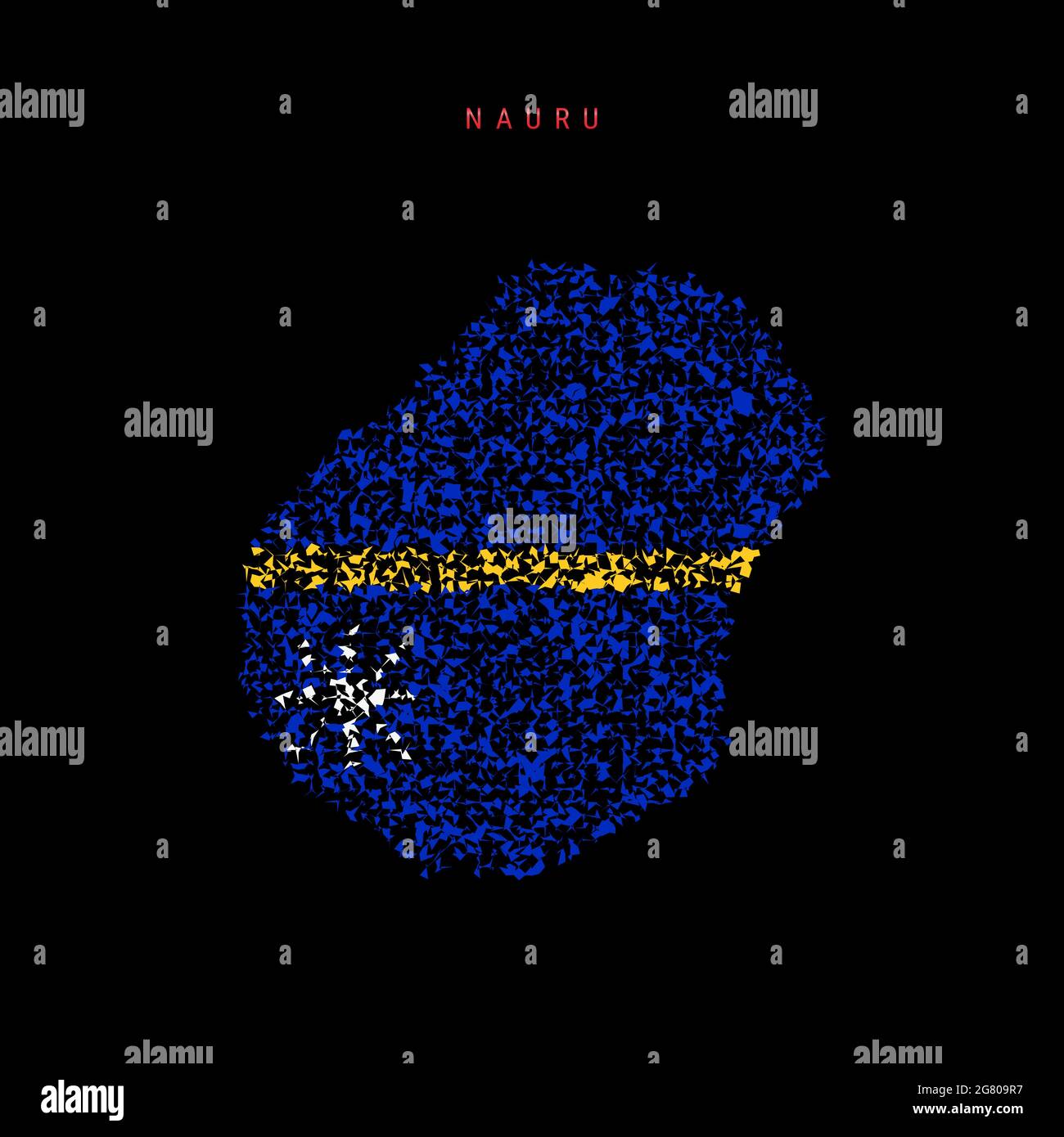 Nauru flag map, chaotic particles pattern in the colors of the Nauruan ...