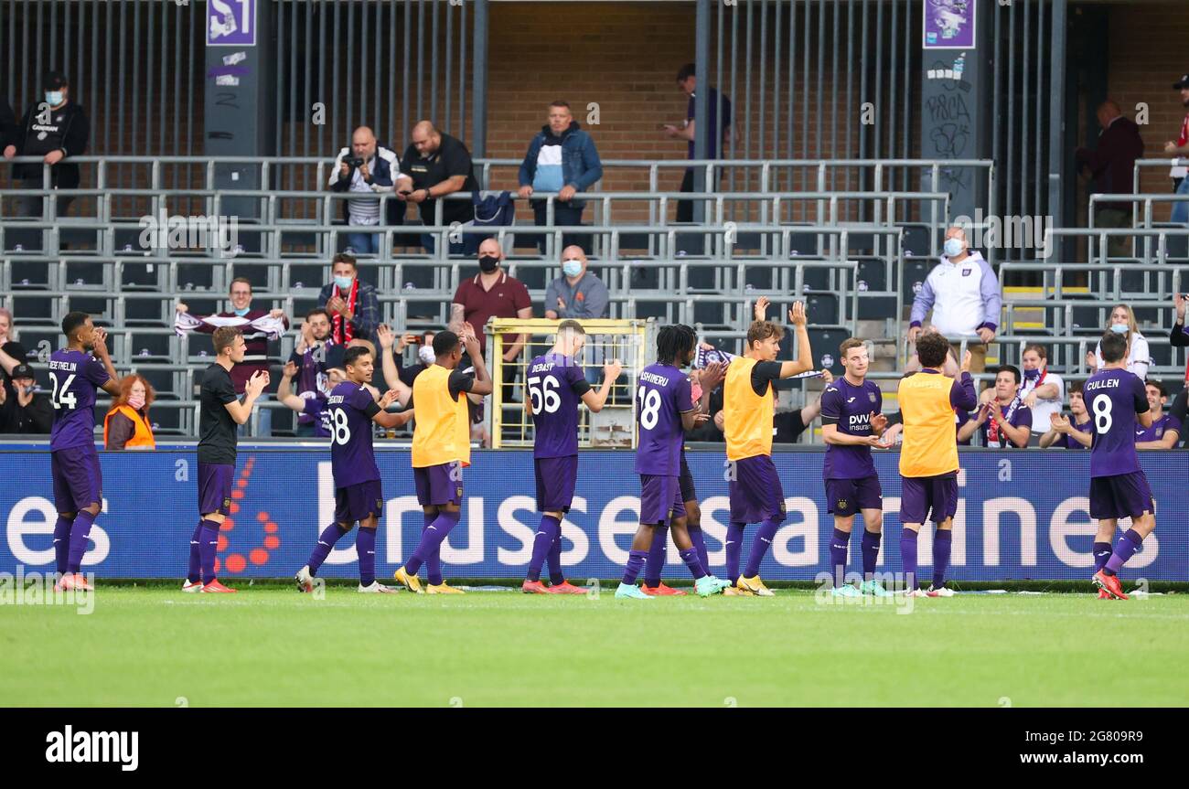 Anderlecht's supporters celebrate after a friendly soccer game between ...