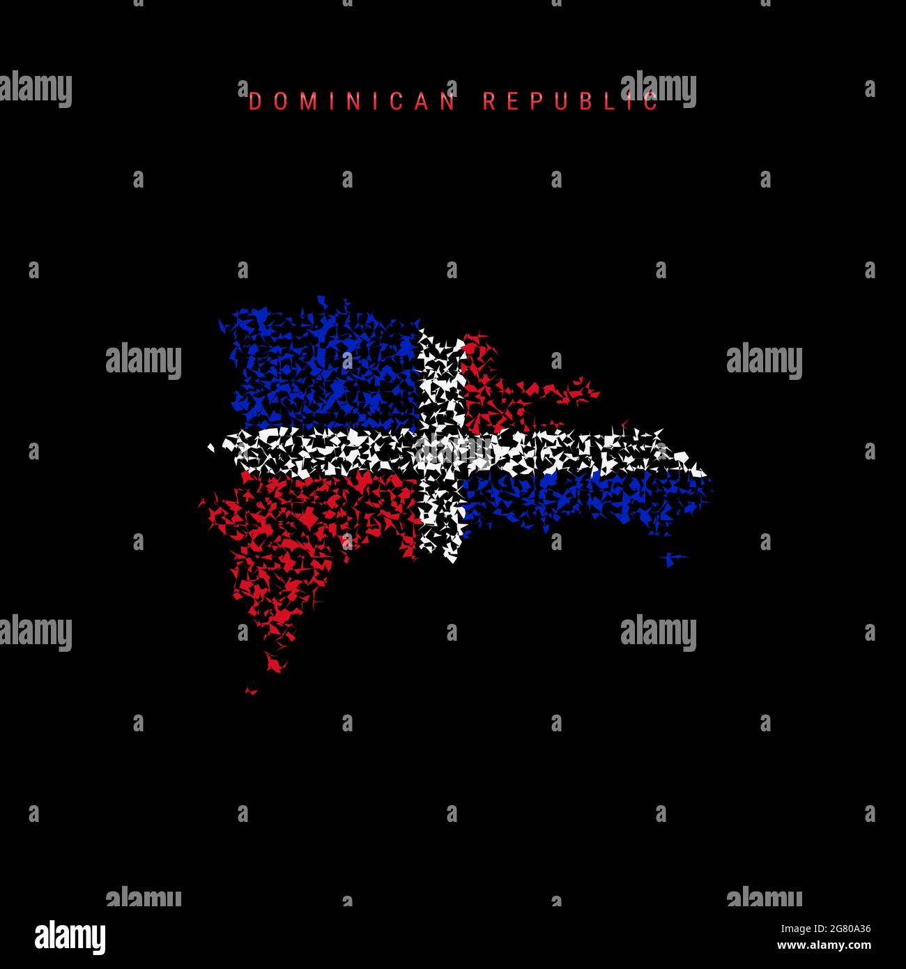 Dominican Republic flag map, chaotic particles pattern in the colors of ...