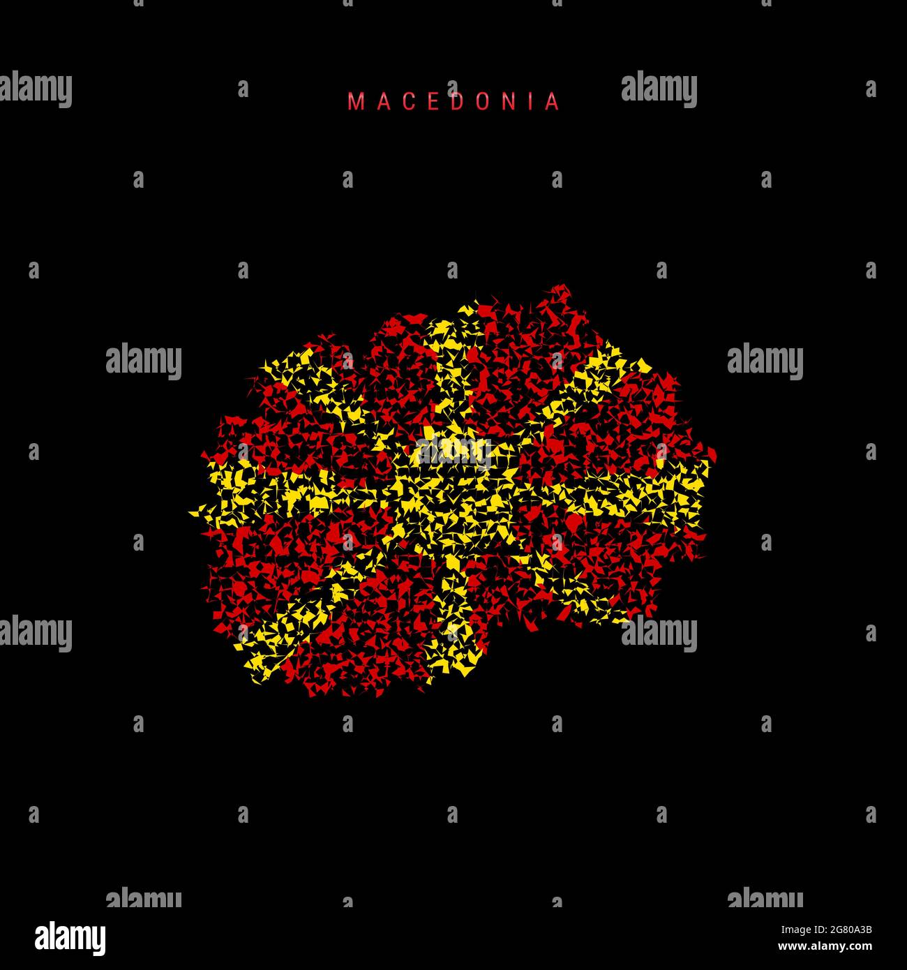 Macedonia flag map, chaotic particles pattern in the colors of the ...