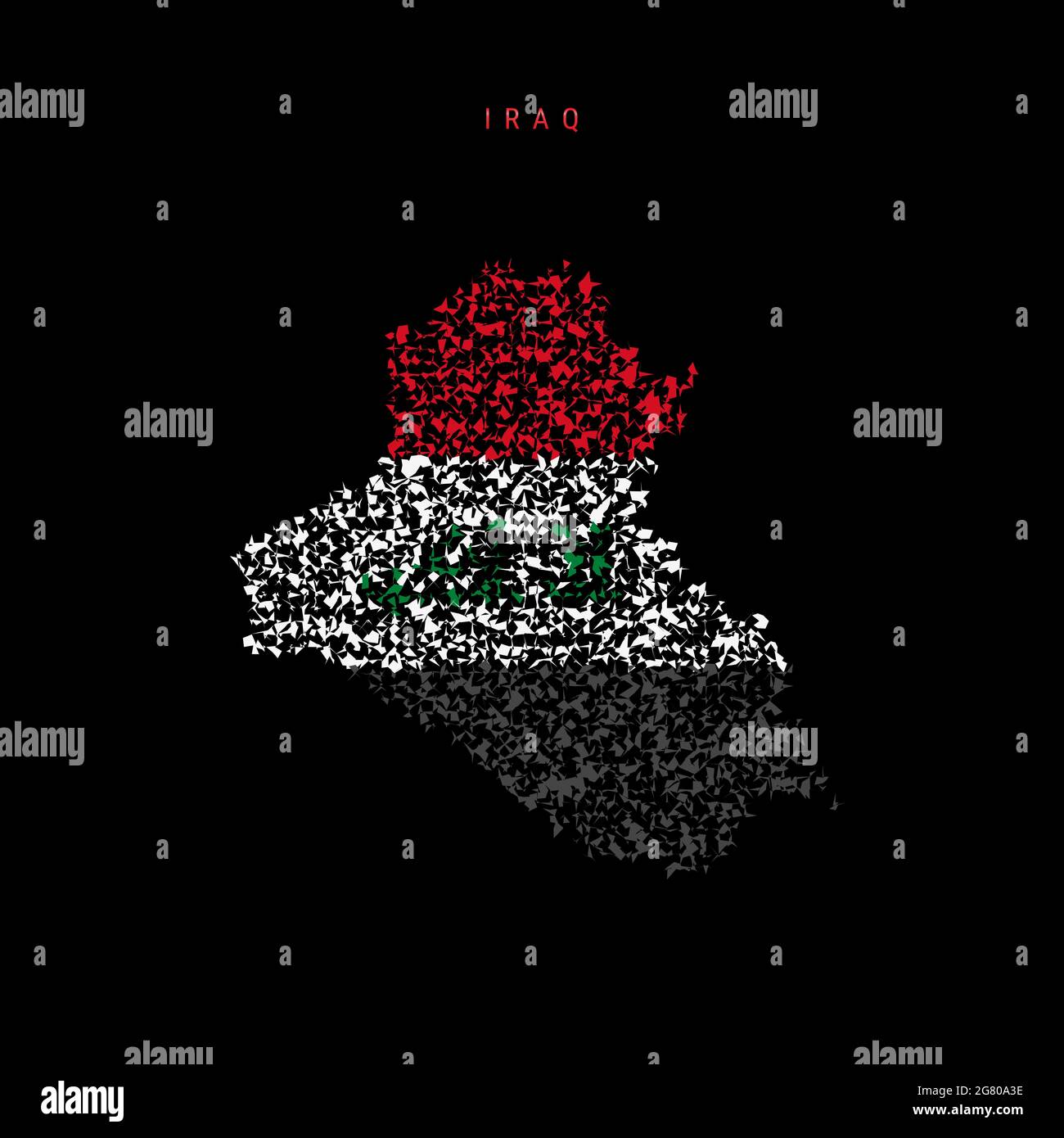 Iraq flag map, chaotic particles pattern in the colors of the Iraqi ...