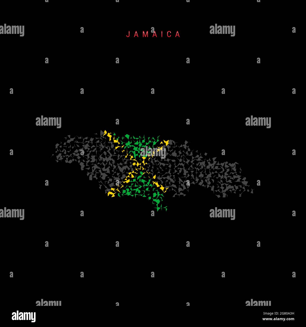 Jamaica flag map, chaotic particles pattern in the colors of the ...
