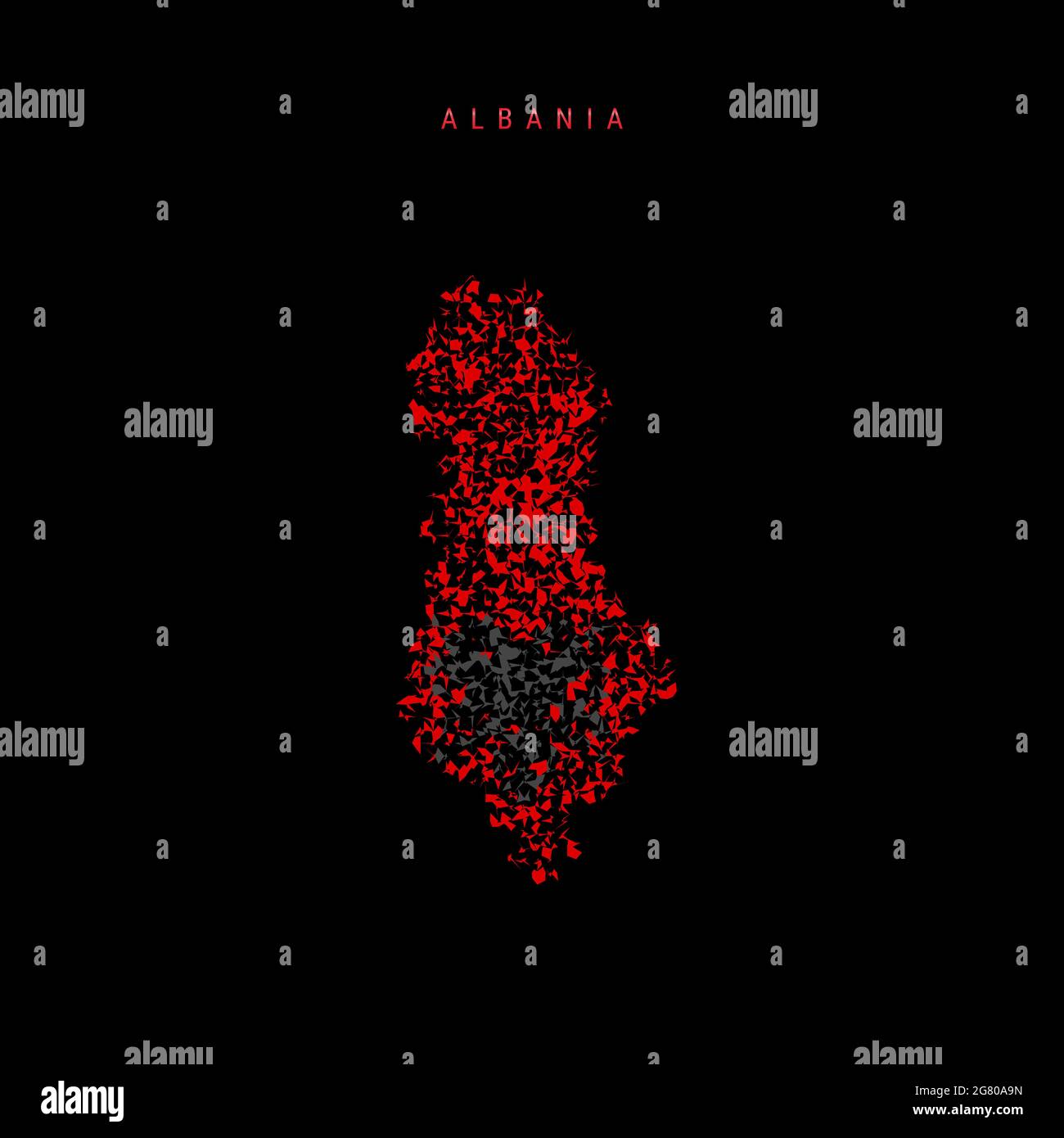 Albania flag map, chaotic particles pattern in the colors of the ...