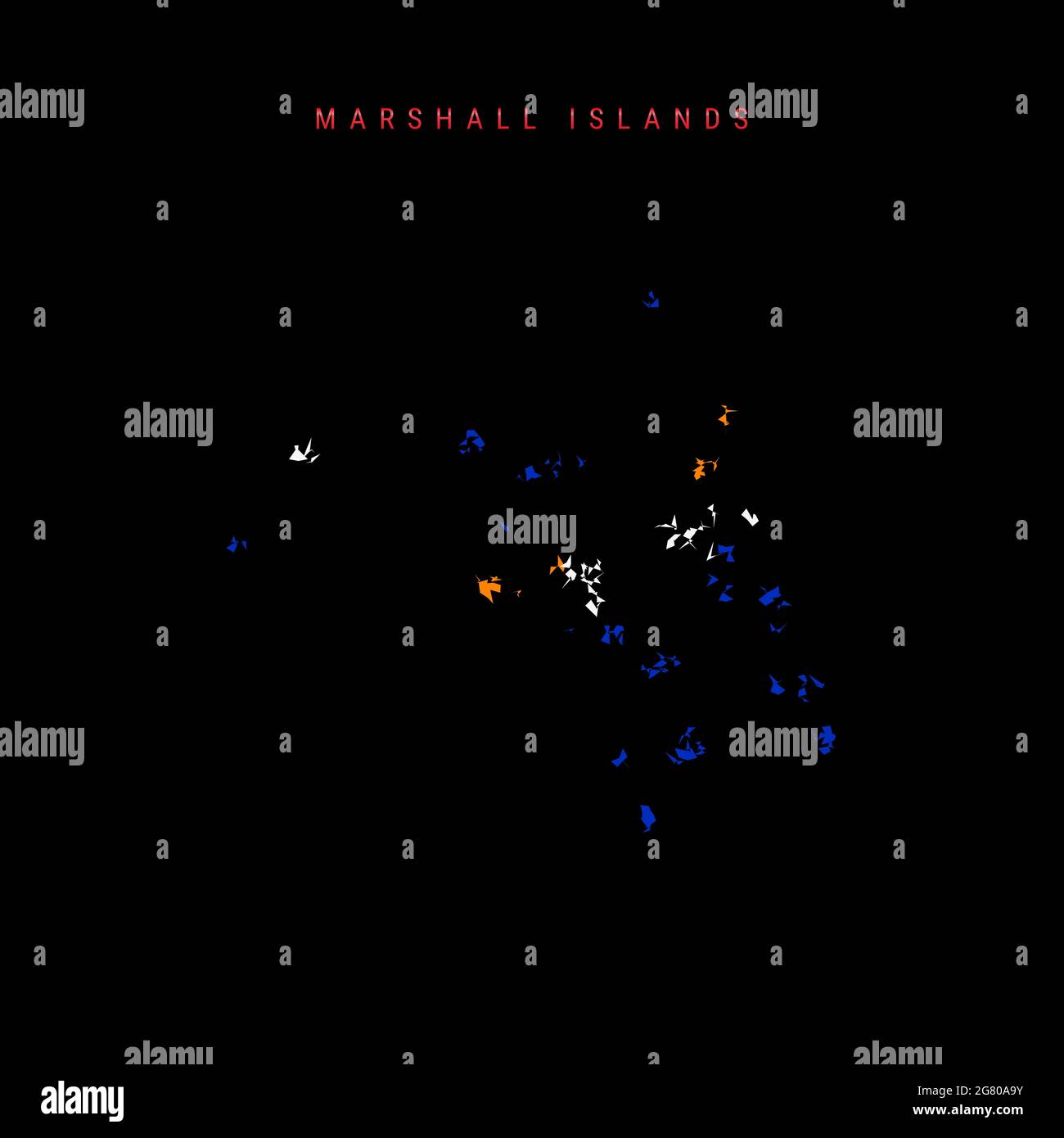 Marshall Islands flag map, chaotic particles pattern in the colors of ...