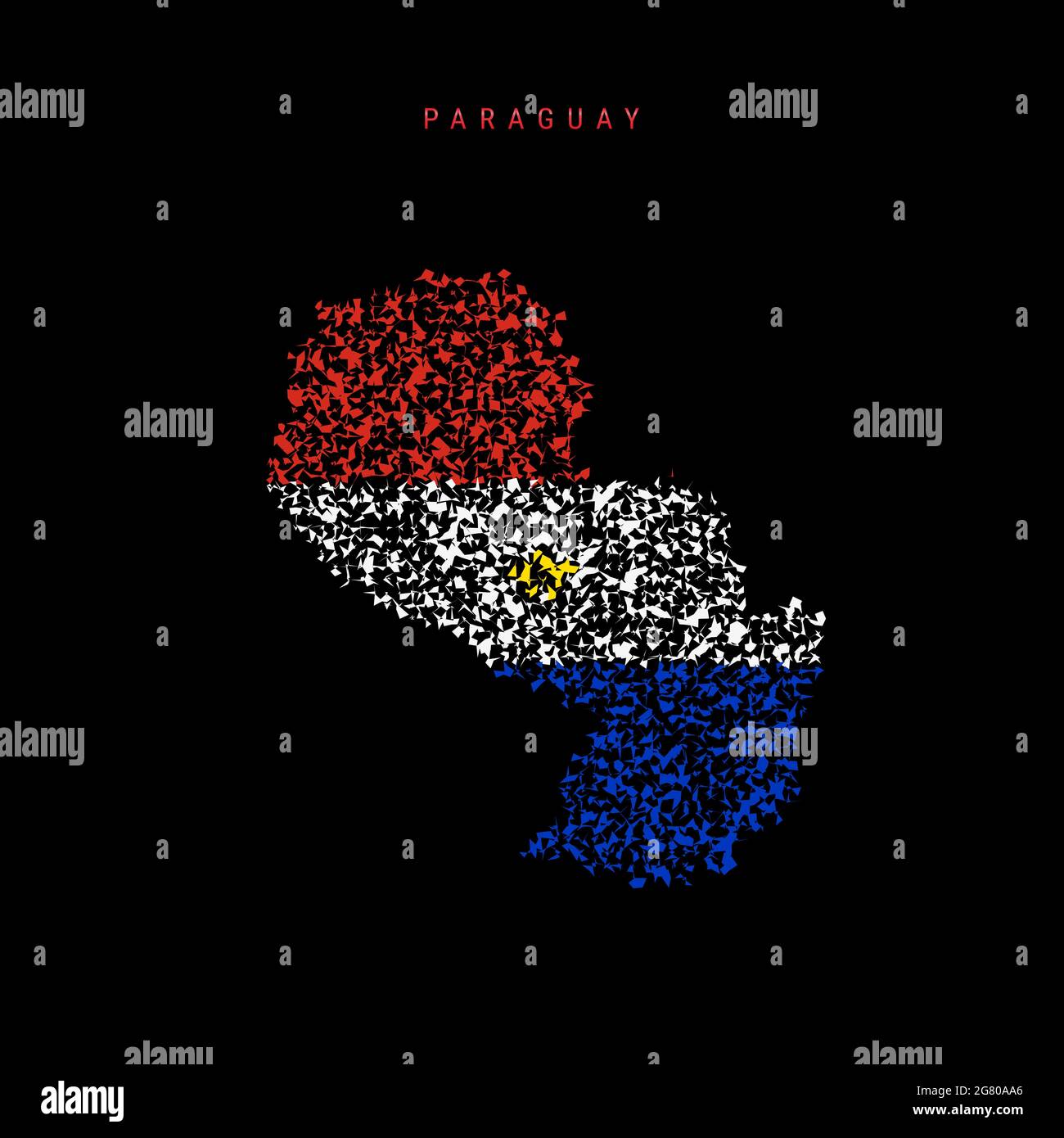 Paraguay flag map, chaotic particles pattern in the colors of the ...