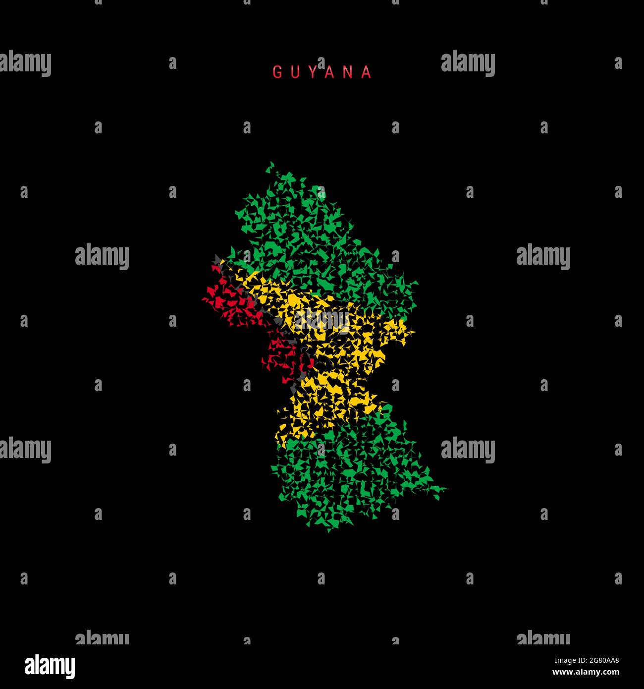 Guyana flag map, chaotic particles pattern in the colors of the ...
