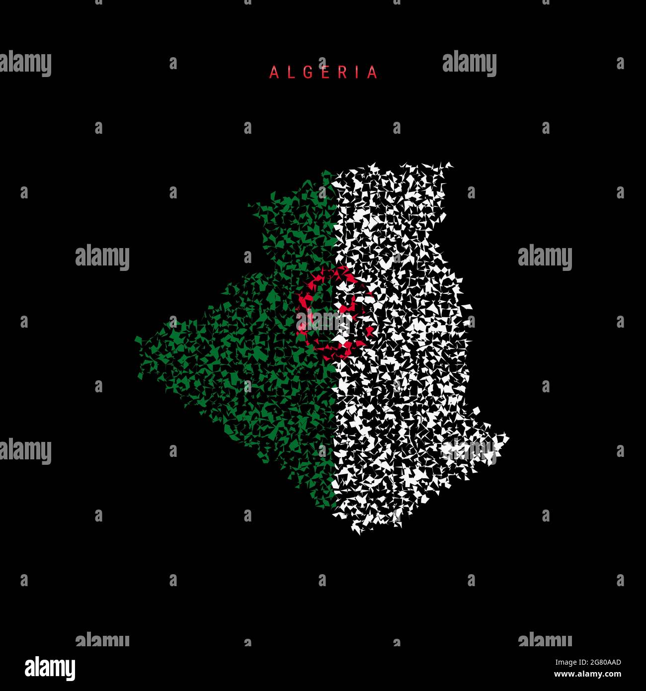 Algeria flag map, chaotic particles pattern in the colors of the ...
